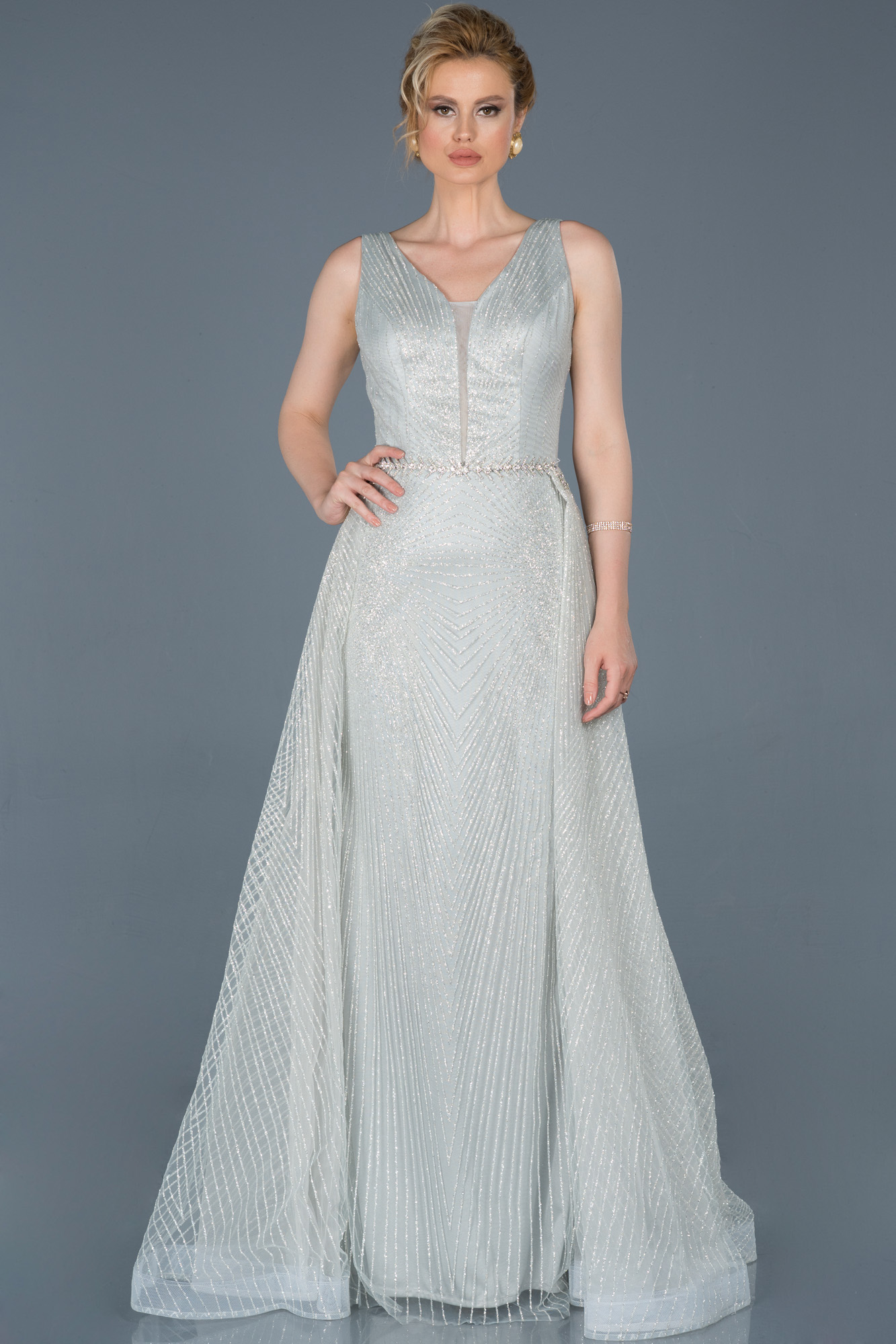 Long Grey Evening Dress ABU813 | Abiyefon.com