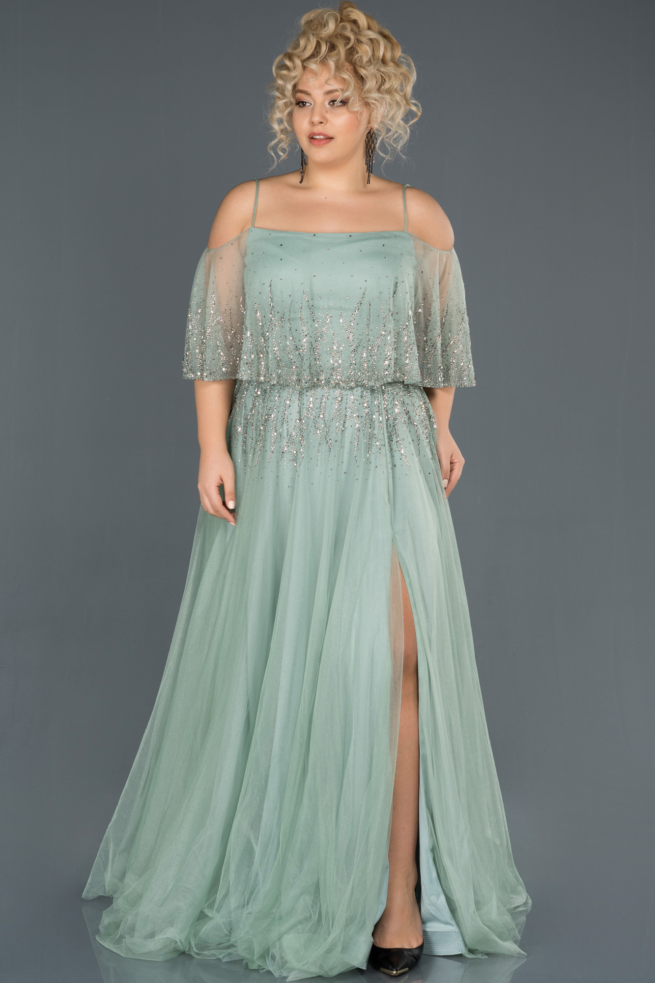 Long Turquoise Plus Size Evening Dress ABU1055 | Abiyefon.com