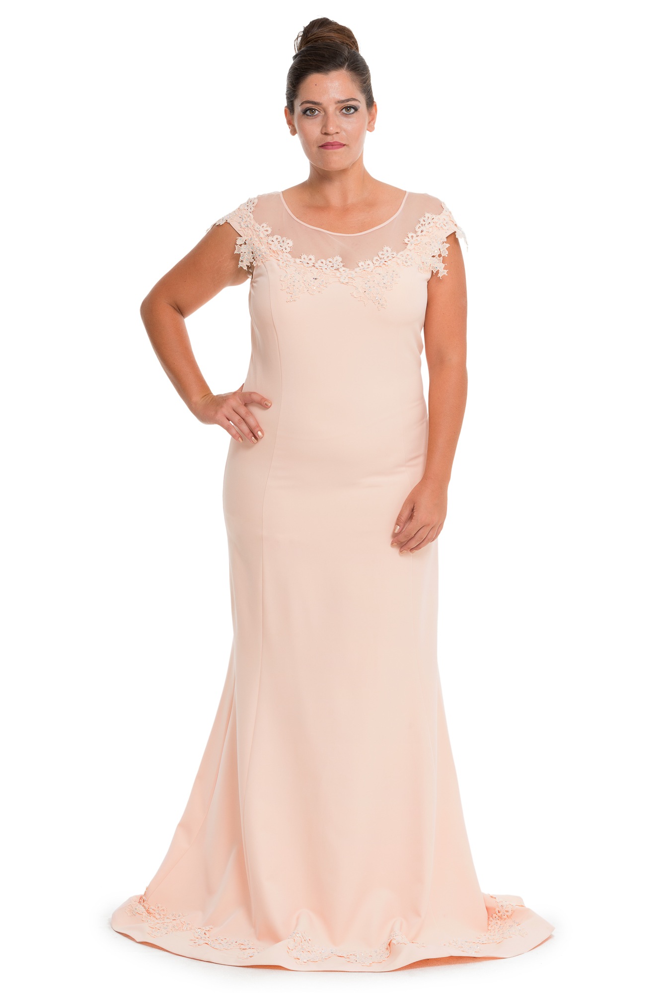 Long Salmon Plus Size Dress S4299 | Abiyefon.com