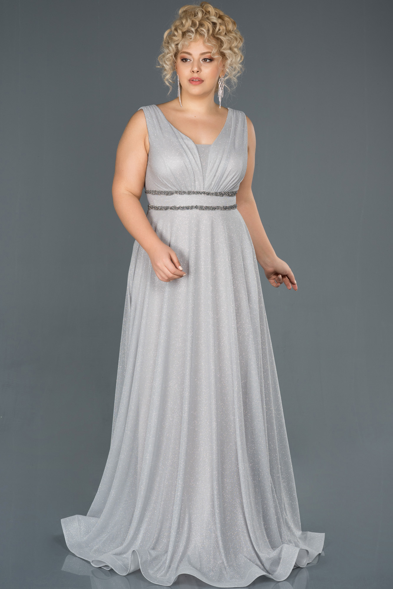 Long Silver Plus Size Evening Dress ABU1273 | Abiyefon.com