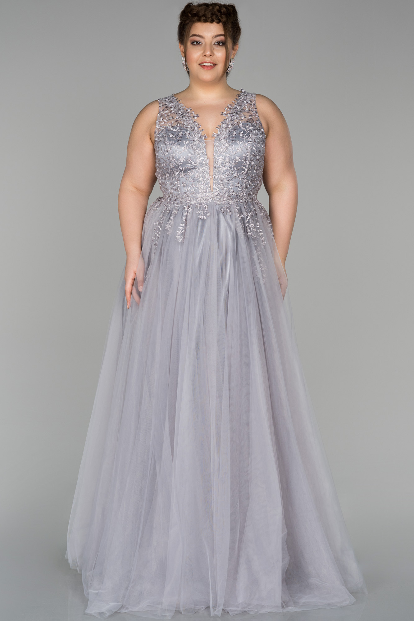 Long Grey Oversized Evening Dress ABU1532 | Abiyefon.com