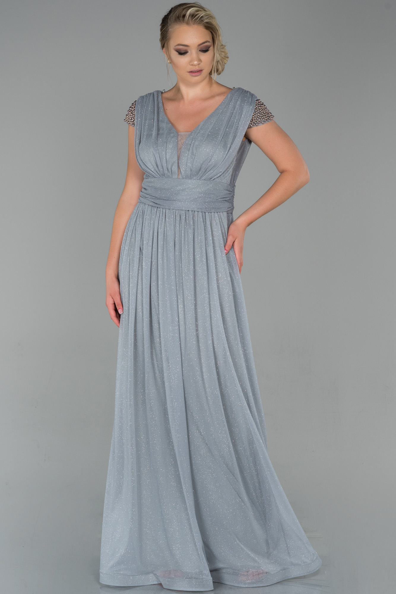 Long Grey Evening Dress ABU1825 | Abiyefon.com