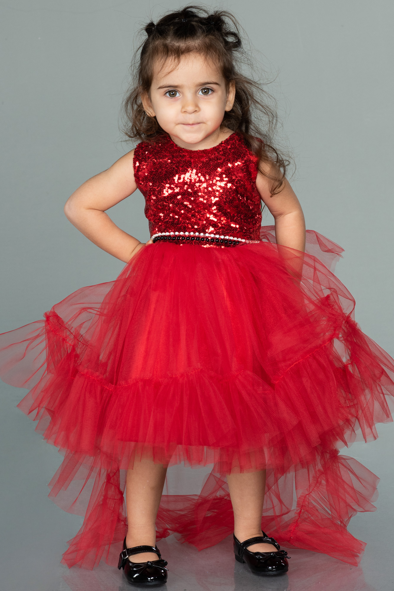 Front Short Back Long Red Girl Dress ABO079 | Abiyefon.com