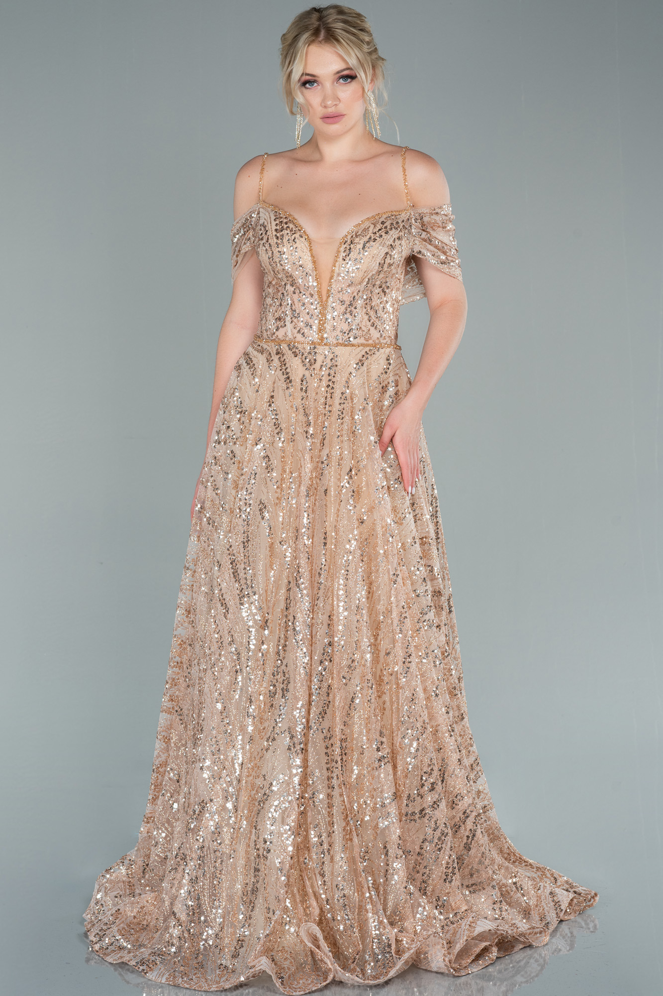 Long Gold Evening Dress ABU2337 | Abiyefon.com