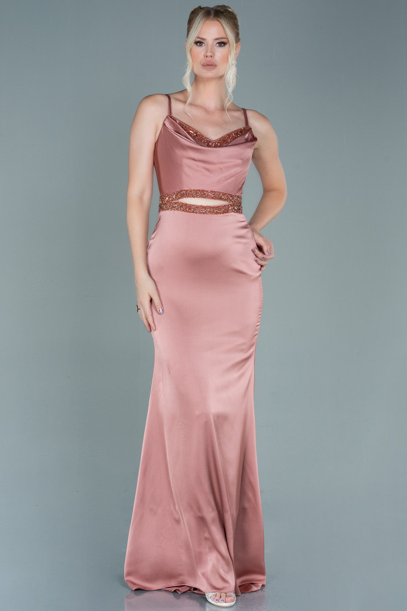 Long Onion Skin Satin Evening Dress ABU2601 | Abiyefon.com