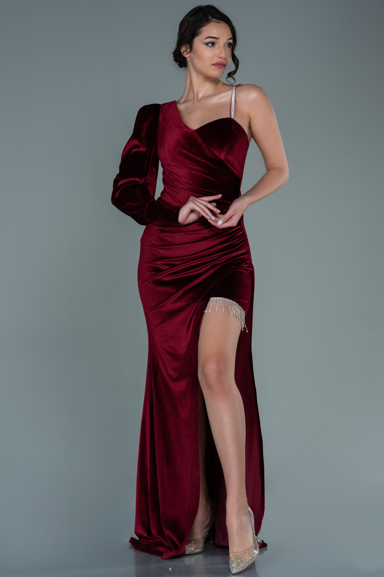 Burgundy Long Velvet Evening Dress ABU1947 | Abiyefon.com