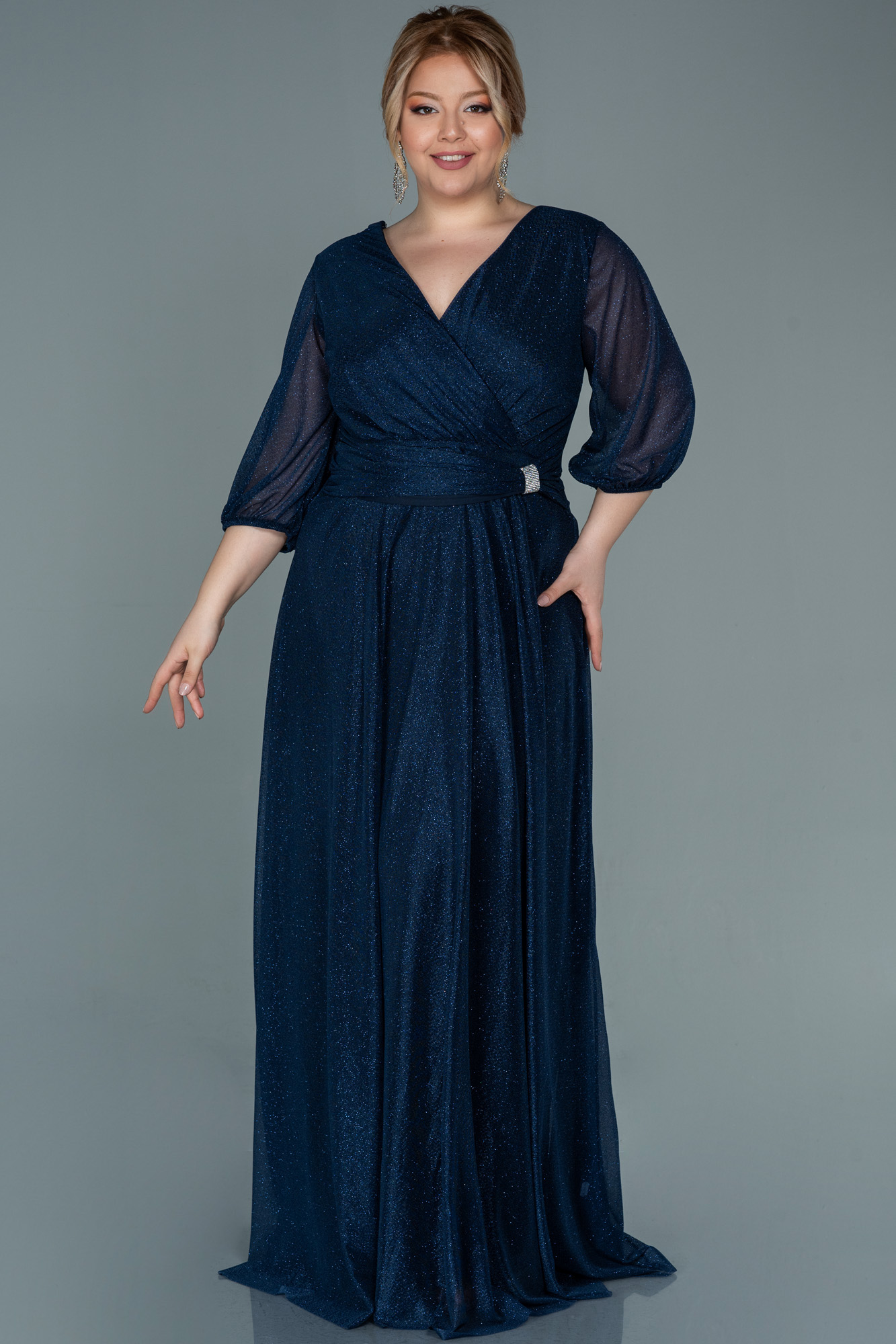 Long Navy Blue Plus Size Evening Dress ABU2757 | Abiyefon.com