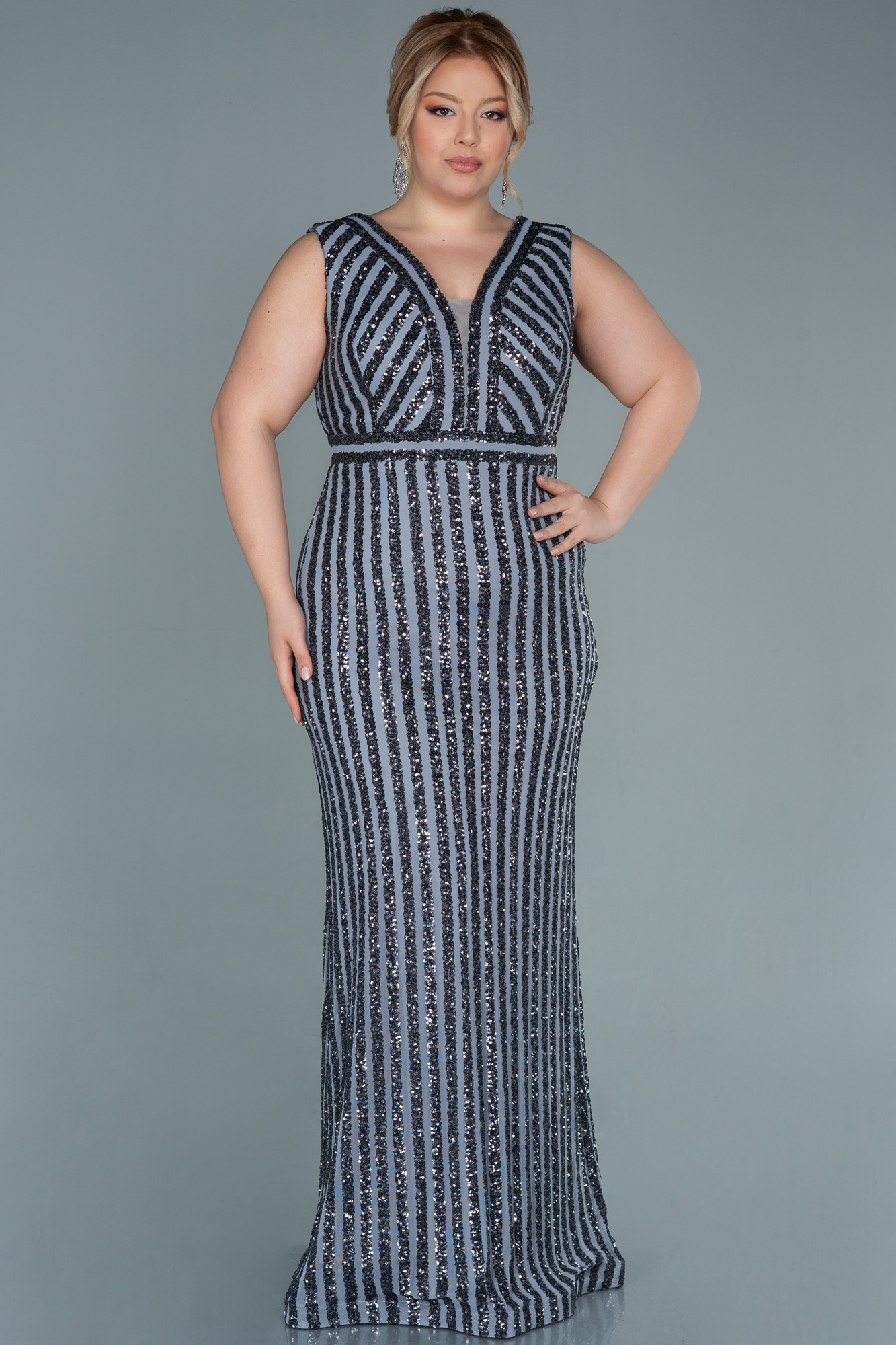 Long Grey Plus Size Evening Dress ABU2761 | Abiyefon.com