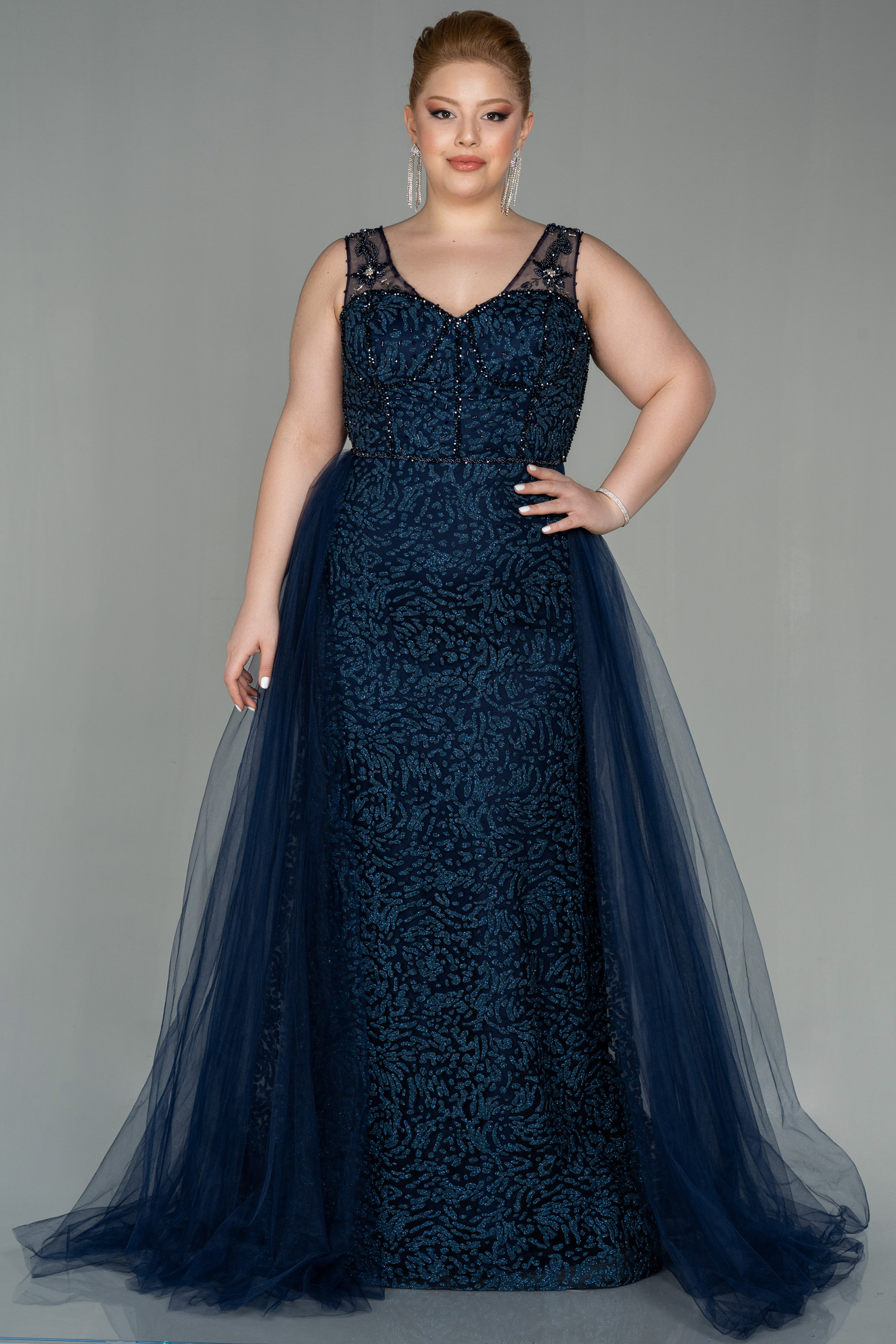 Long Navy Blue Plus Size Evening Dress ABU2868 | Abiyefon.com
