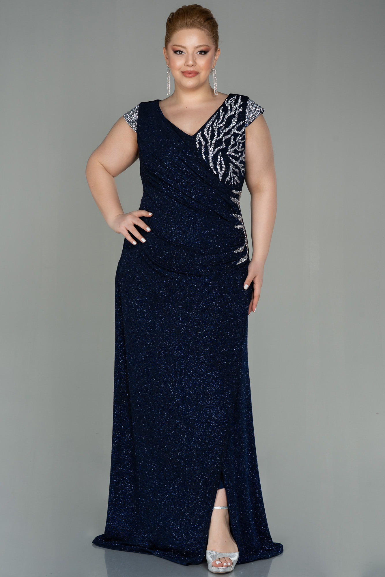 Long Navy Blue Plus Size Evening Dress ABU2869 | Abiyefon.com