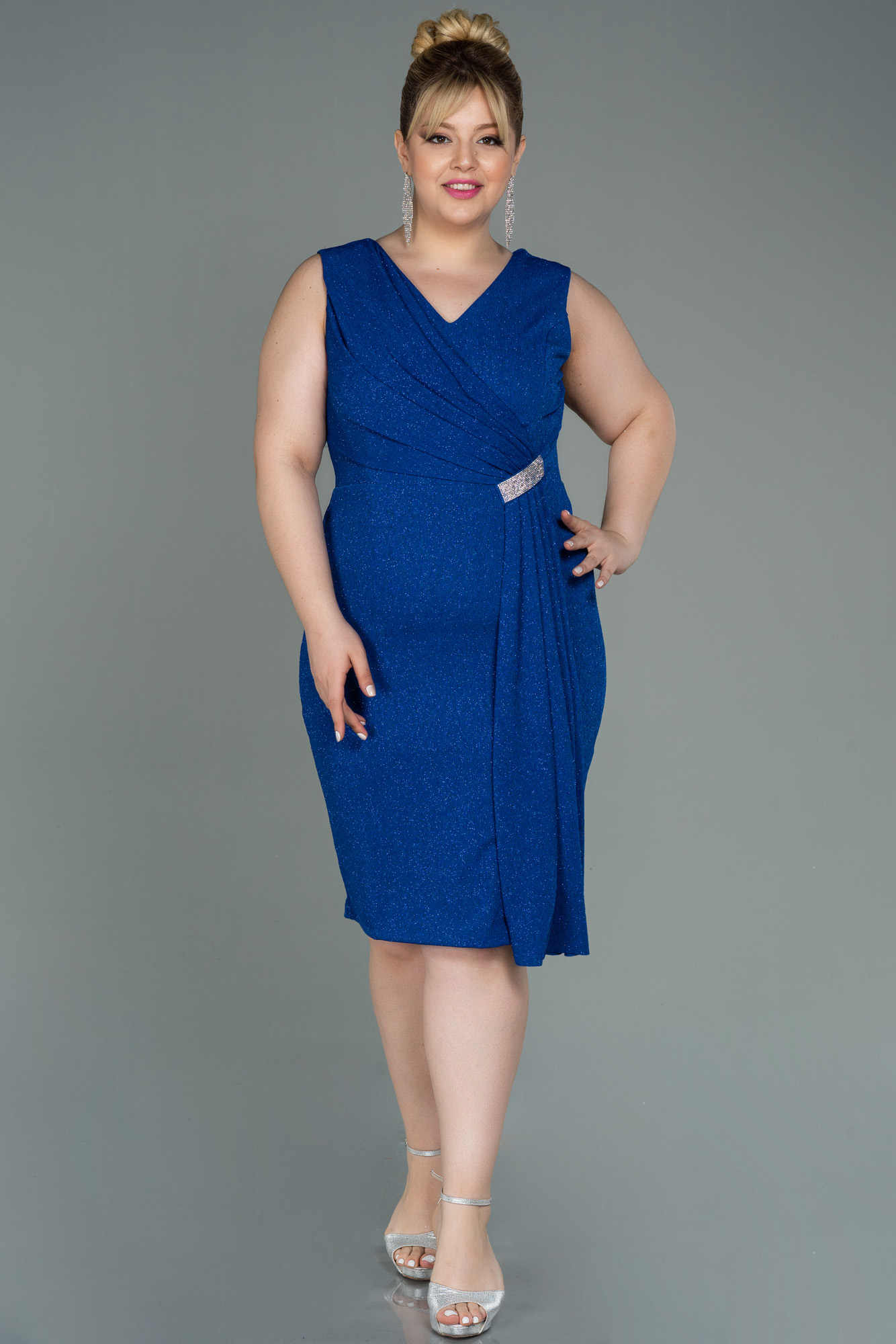 Midi Sax Blue Plus Size Evening Gown ABK2180 | Abiyefon.com