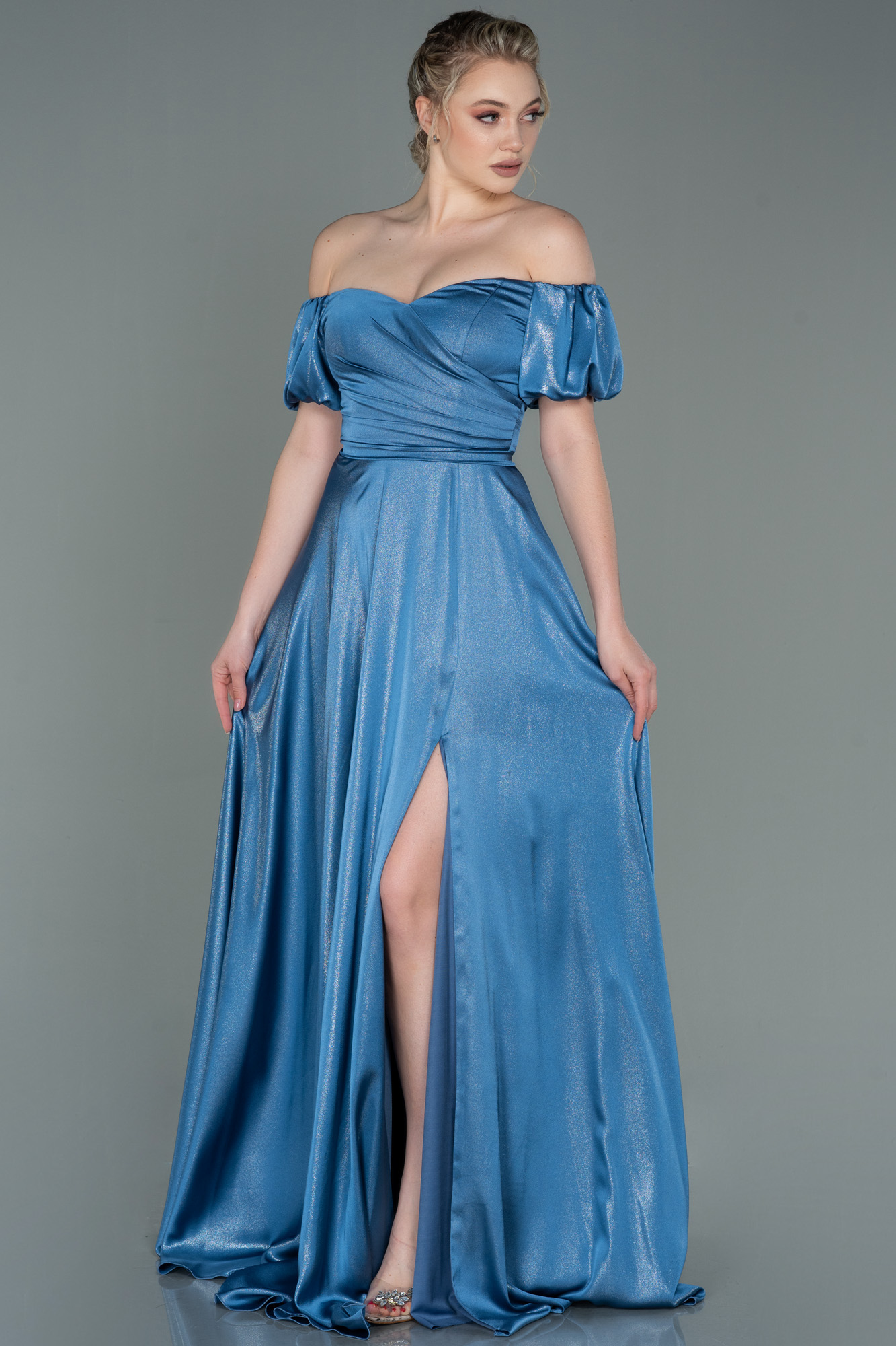 Long Indigo Satin Prom Gown ABU3166 | Abiyefon.com