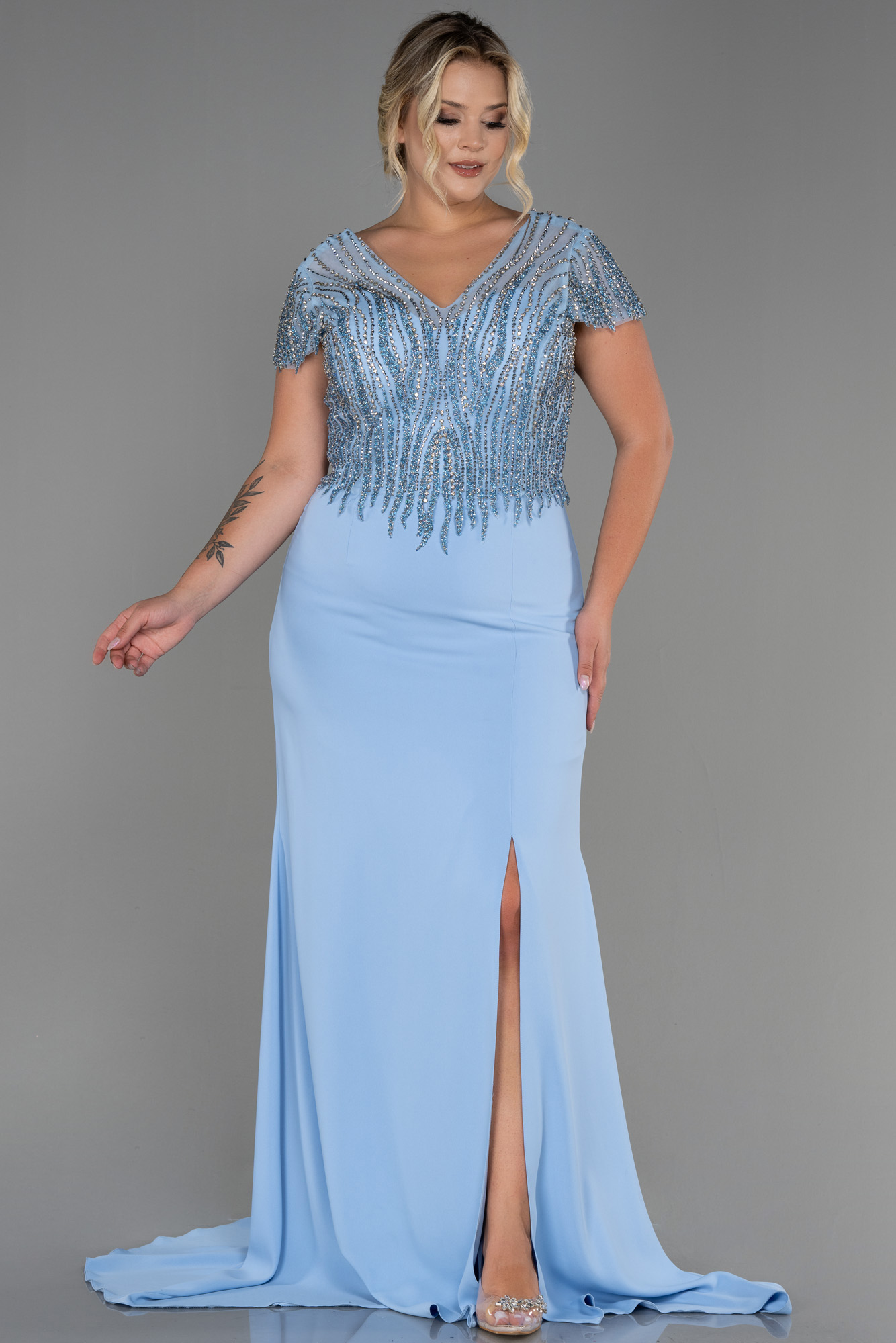 Long Light Blue Plus Size Evening Dress ABU3216 | Abiyefon.com