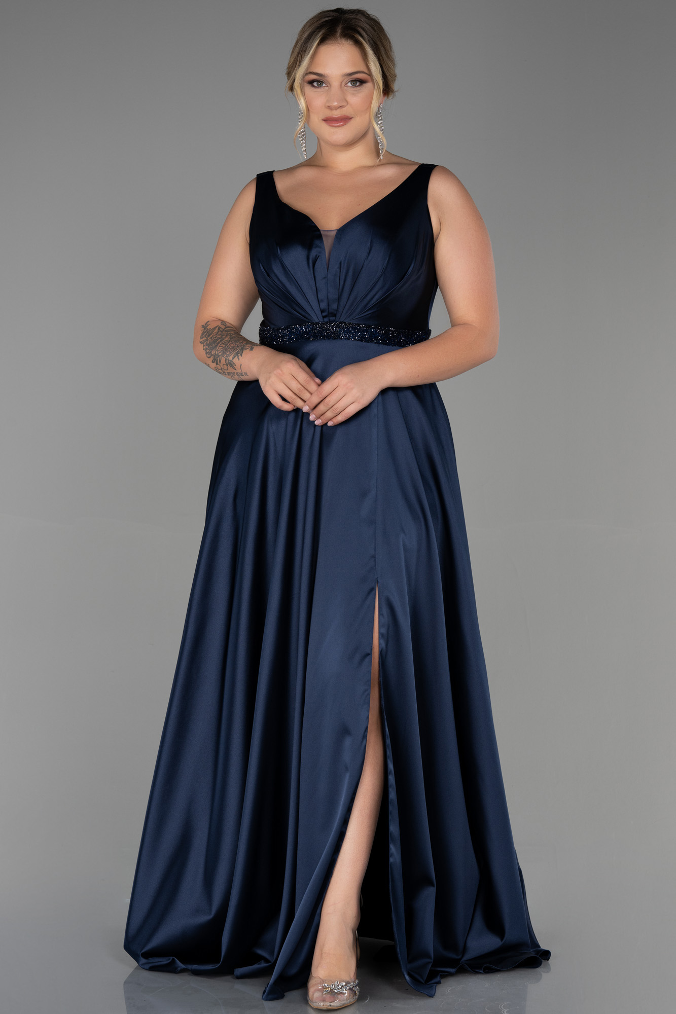 Navy Blue Long Plus Size Evening Dress ABU3200 | Abiyefon.com