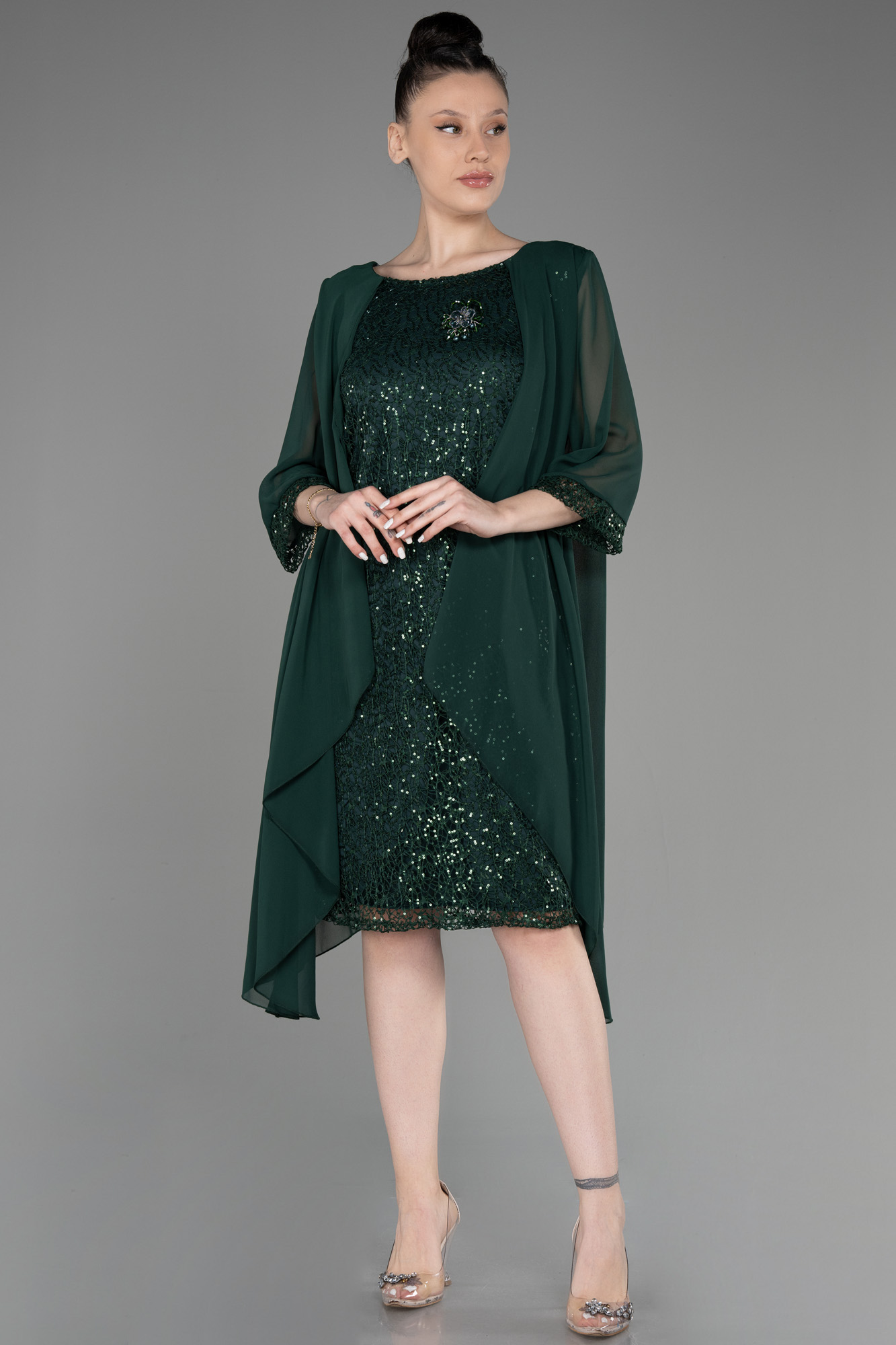 Emerald Green Capri Sleeve Chiffon Plus Size Evening Dress ABK2052 ...