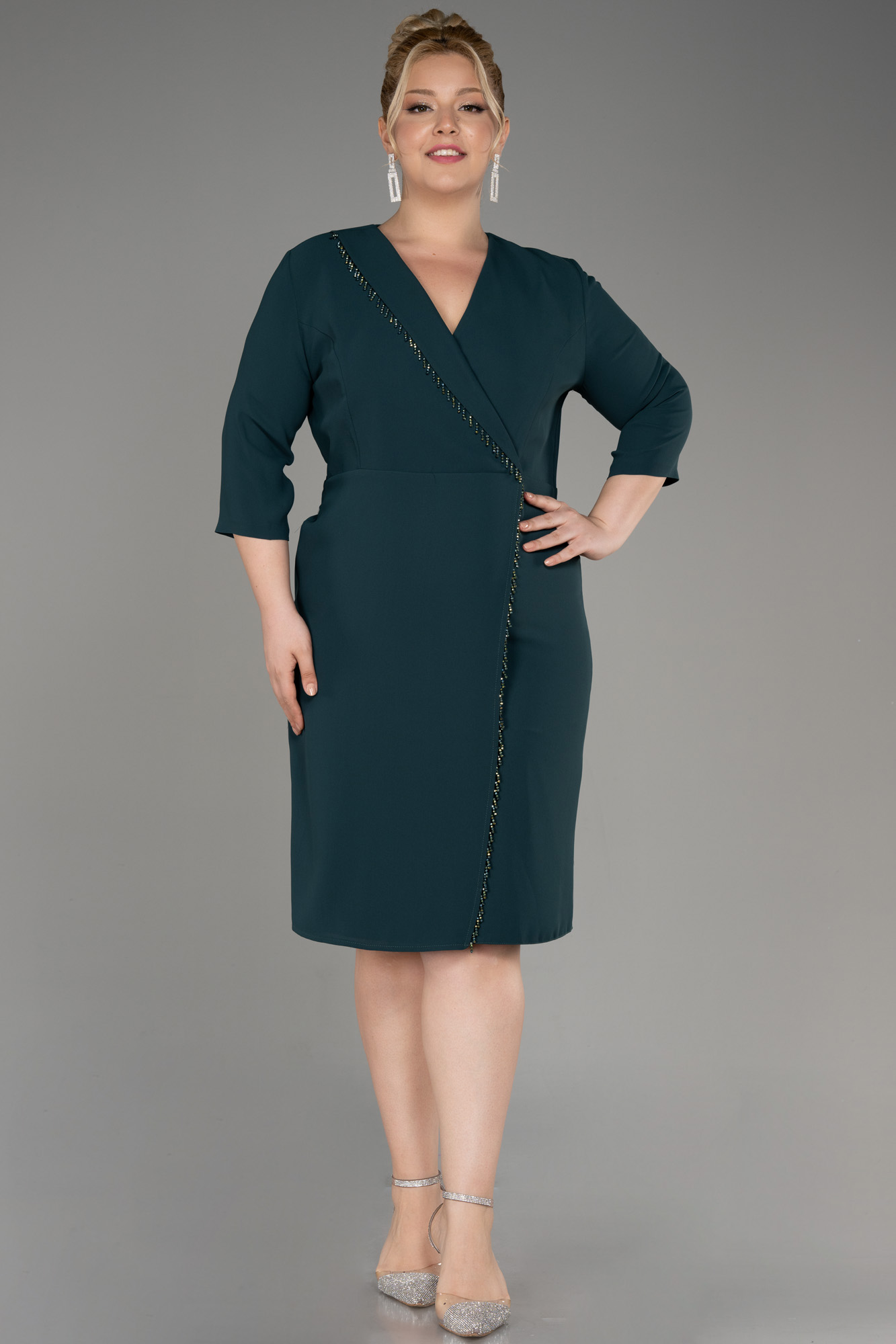 Emerald Green Capri Sleeve Short Plus Size Evening Dress ABK2096 ...