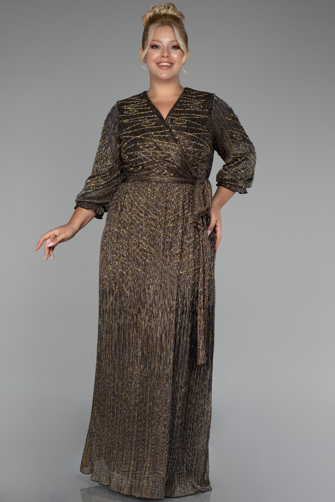 Copper Capri Sleeve Stone Long Plus Size Evening Gown ABU4103 ...