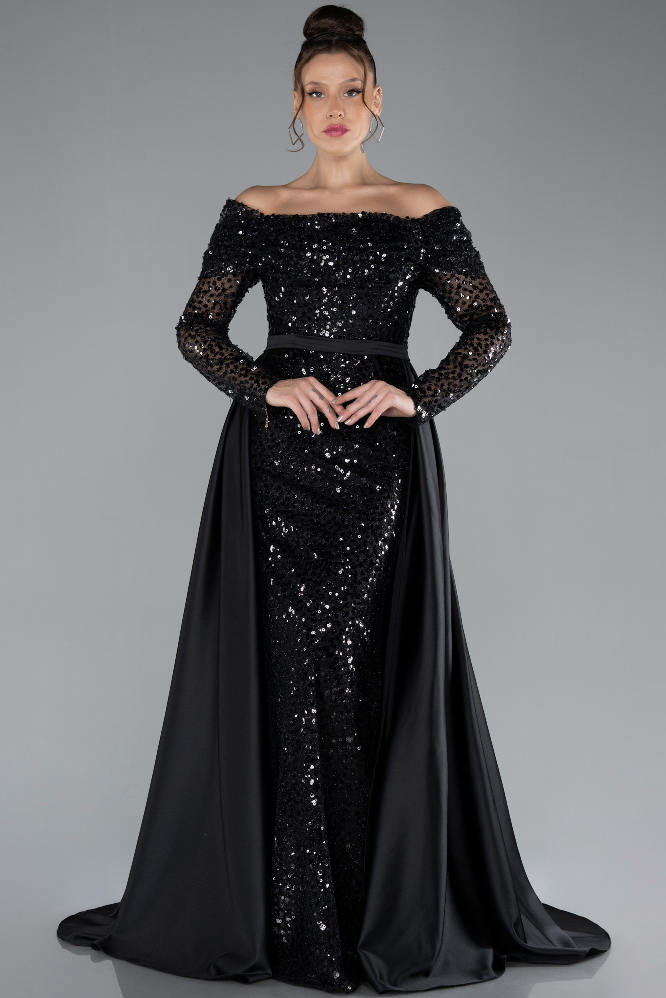 Black Off The Shoulder Tail Scaly Evening Gown ABU4380 | Abiyefon.com