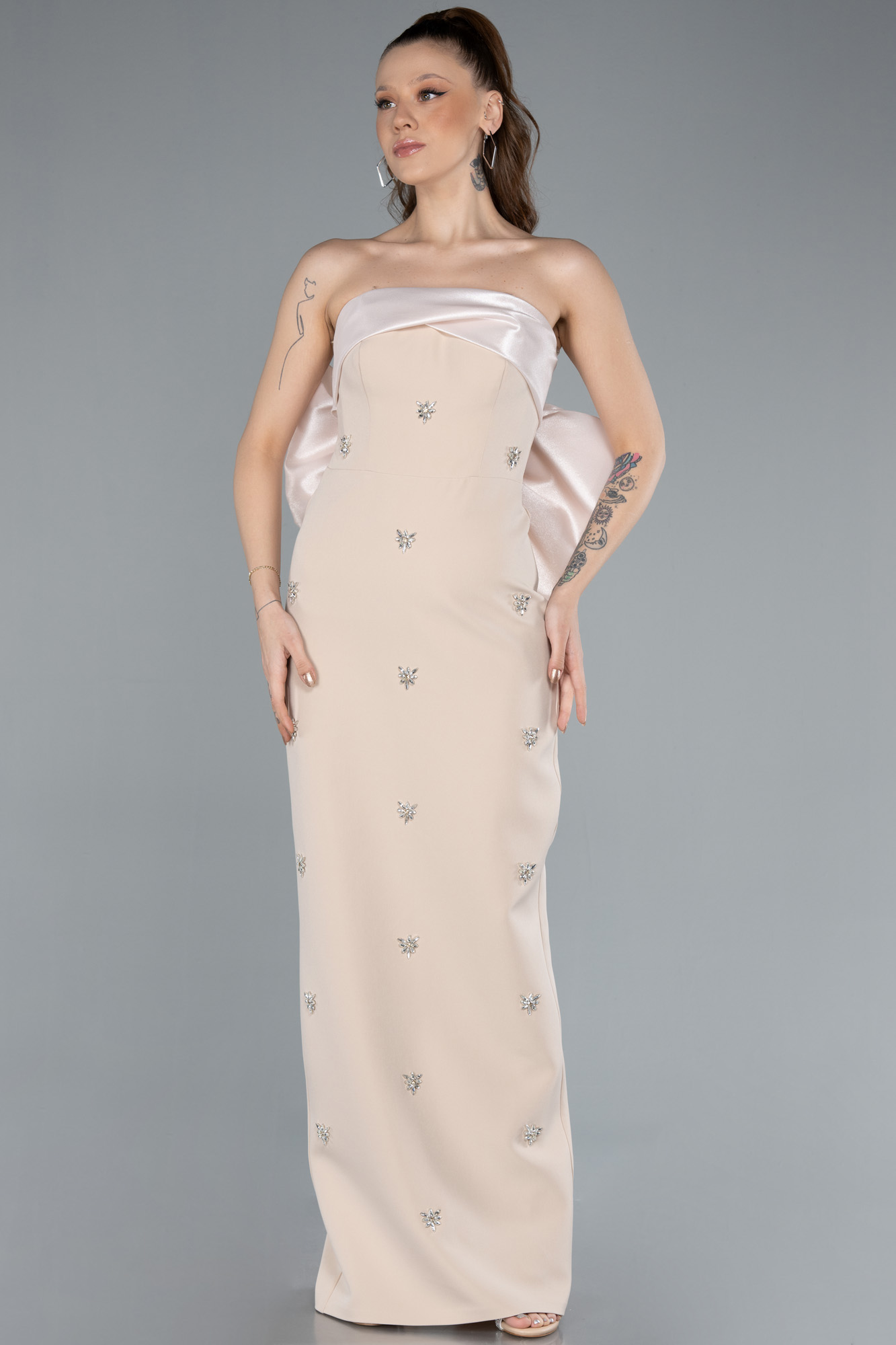 Long Beige Evening Dress ABU4716 | Abiyefon.com