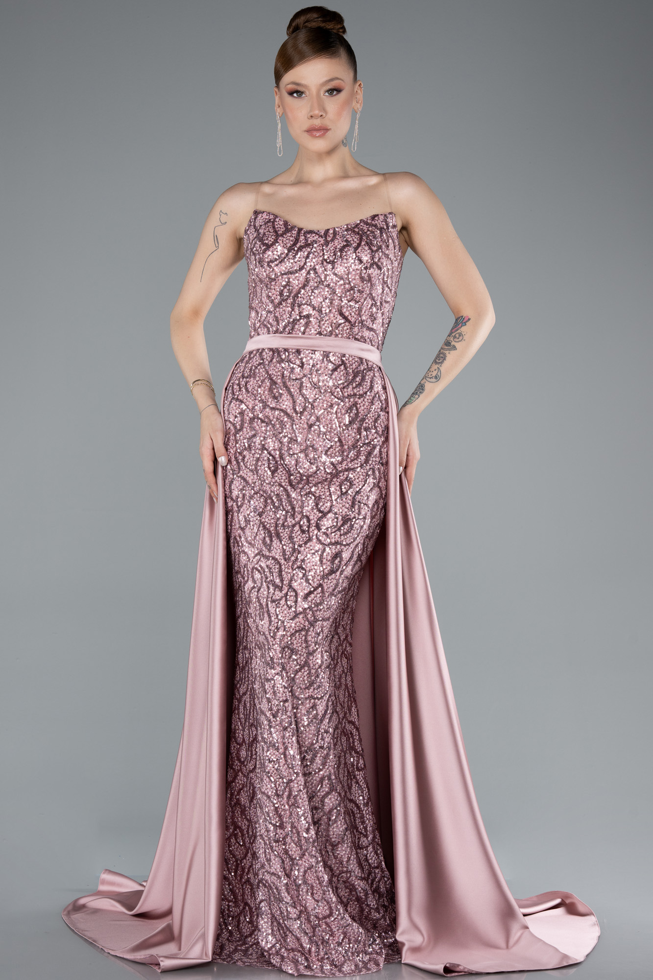 Long Powder Color Scaly Evening Dress ABU4913 | Abiyefon.com