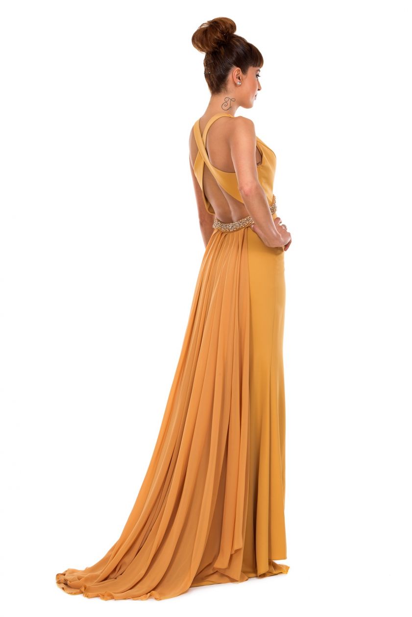 Long Mustard Evening Dress K4342268 | Abiyefon.com