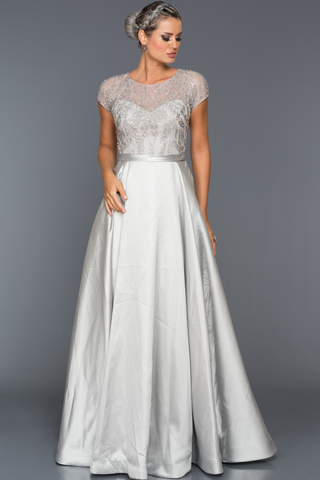 Long Grey Evening Dress F4228 | Abiyefon.com