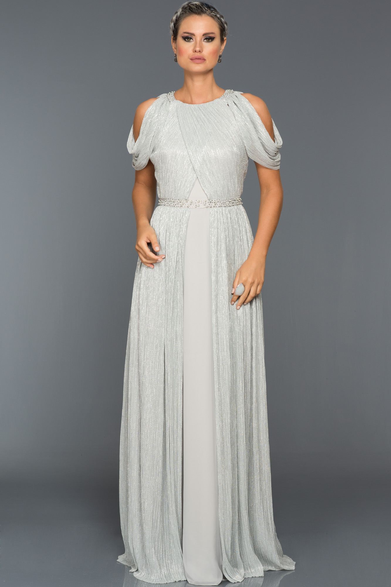 Long Grey Evening Dress S101 | Abiyefon.com