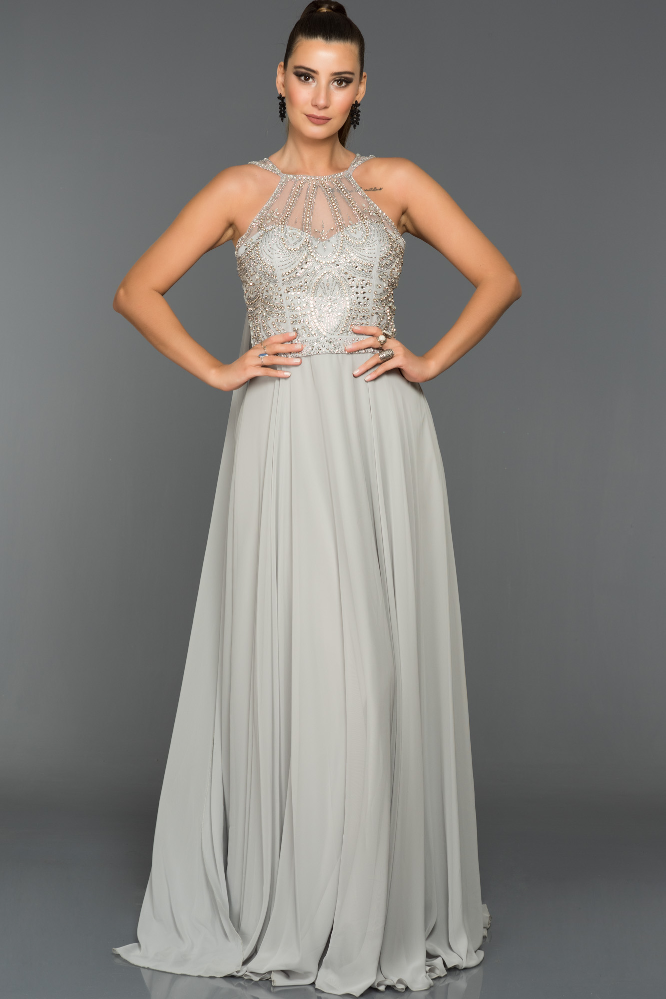 Long Grey Evening Dress ABU195 | Abiyefon.com