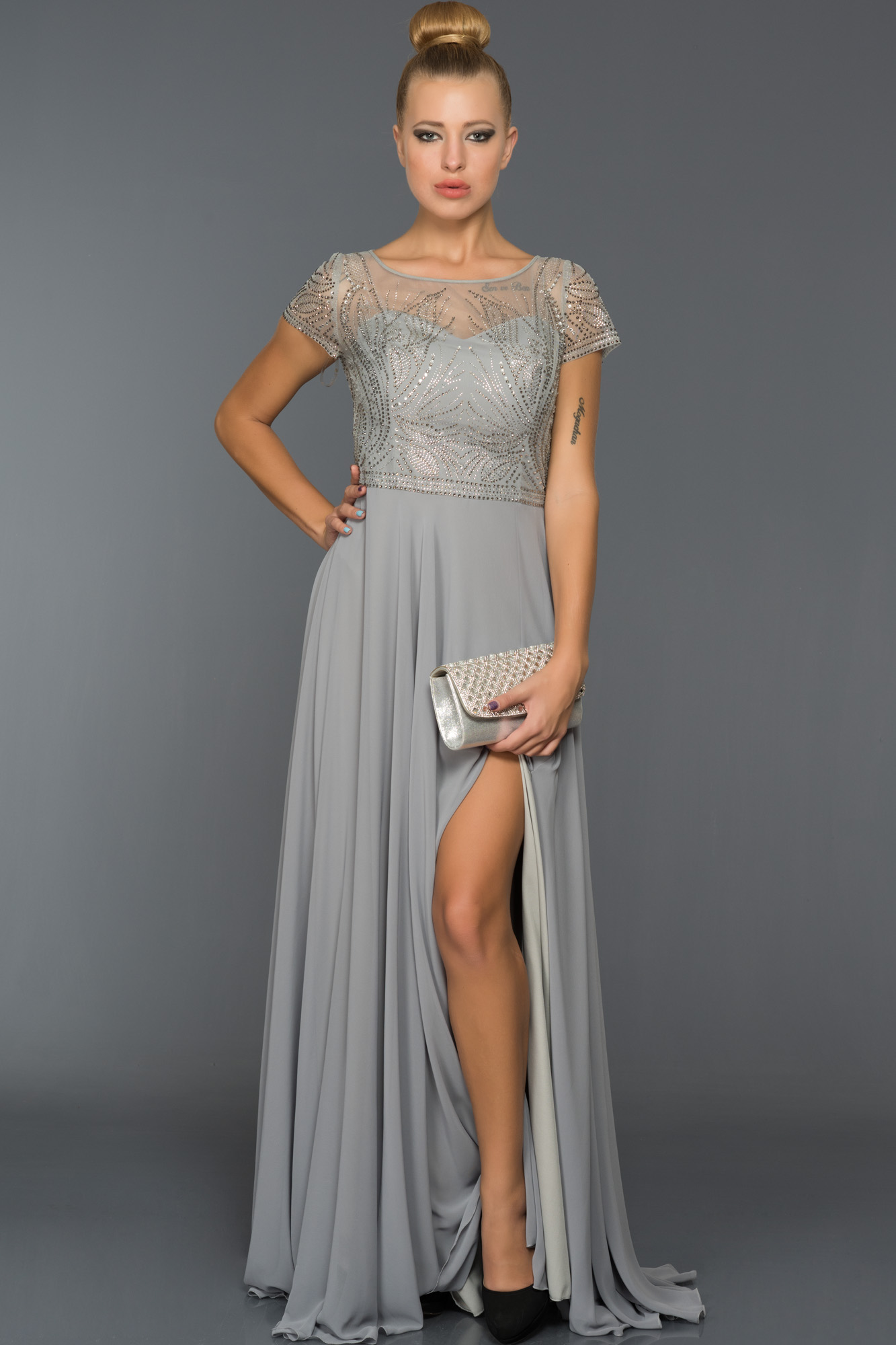 Long Grey Evening Dress ABU227 | Abiyefon.com