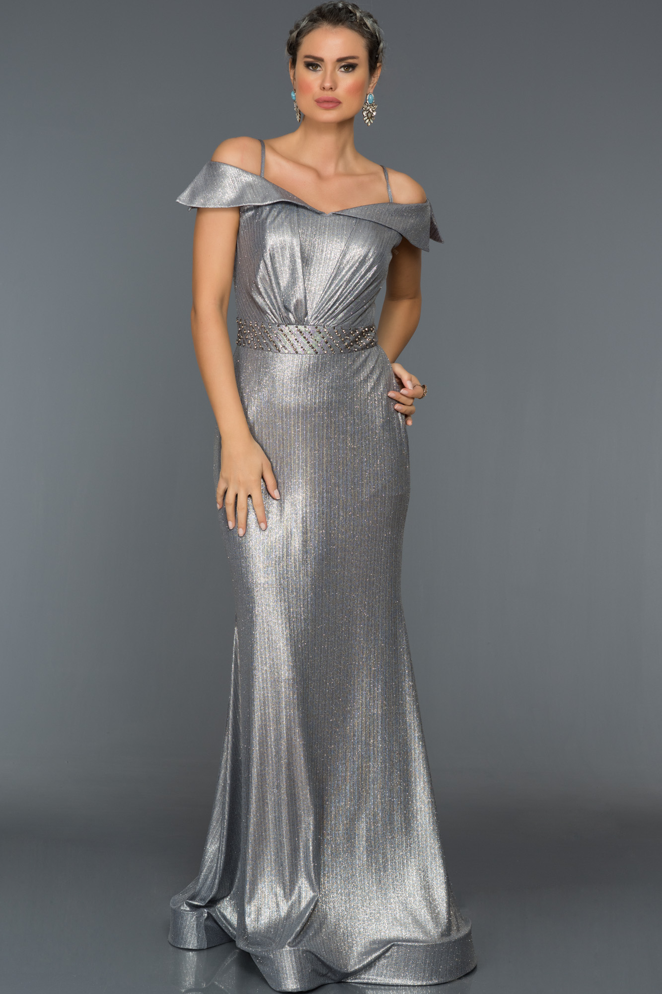 Long Grey Evening Dress S4531 | Abiyefon.com