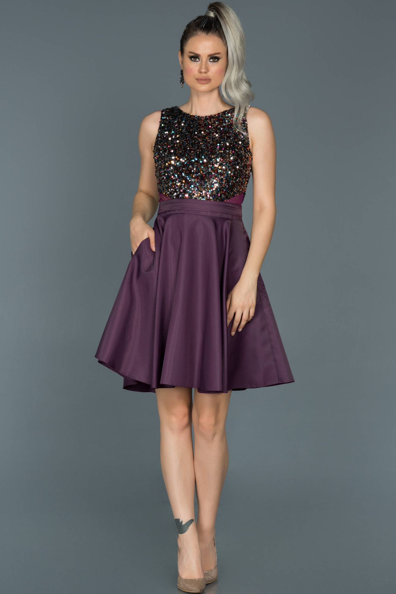 Short Violet Evening Dress ABK040 | Abiyefon.com