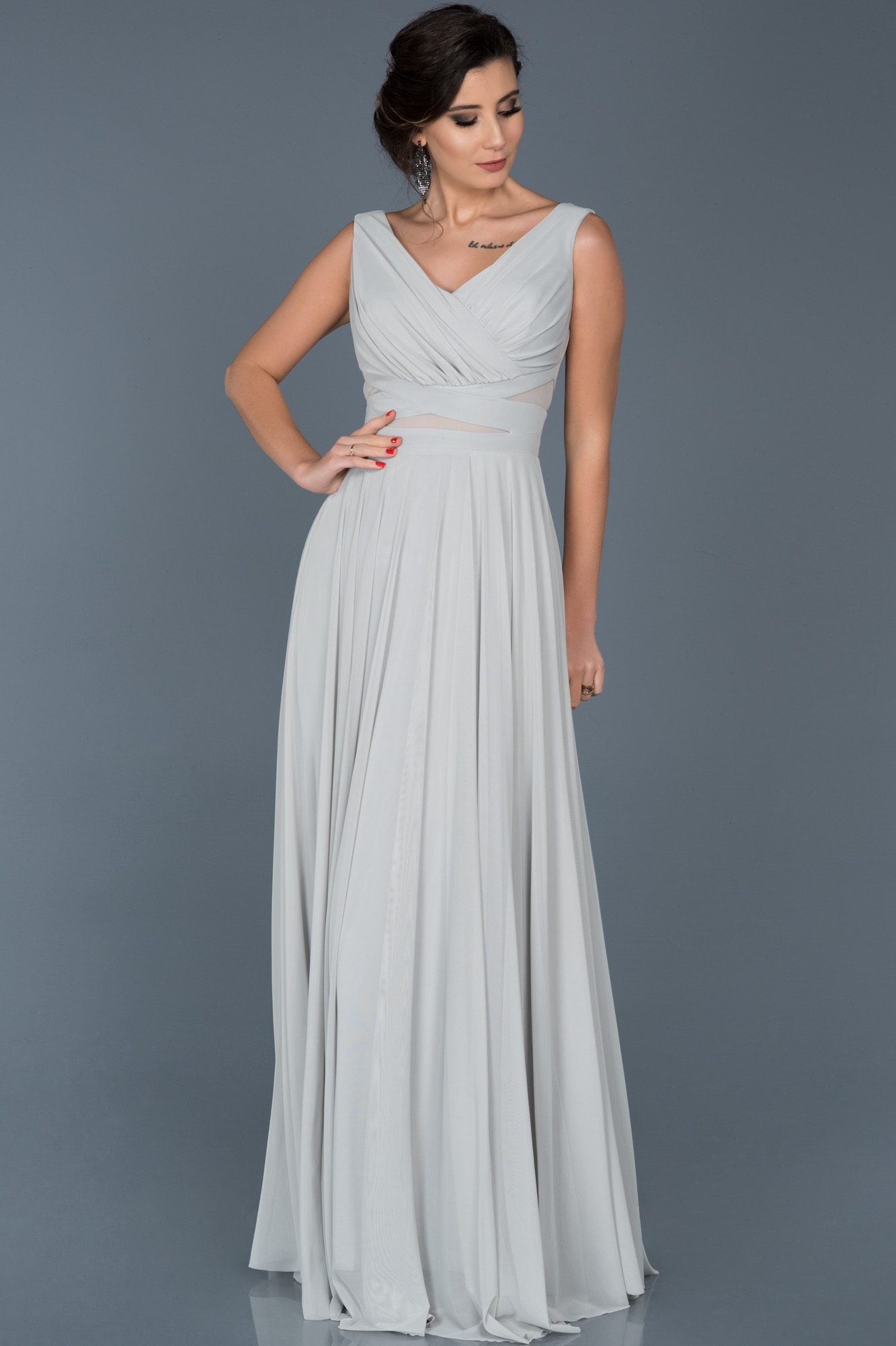 Long Grey Evening Dress ABU1082 | Abiyefon.com