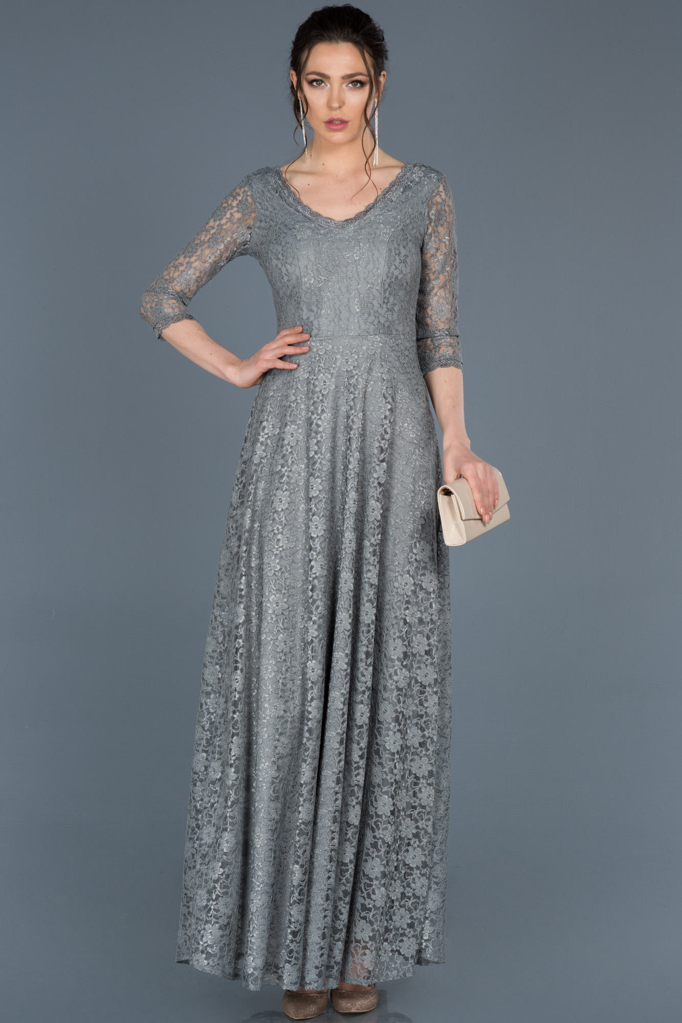 Long Grey Evening Dress ABU335 | Abiyefon.com
