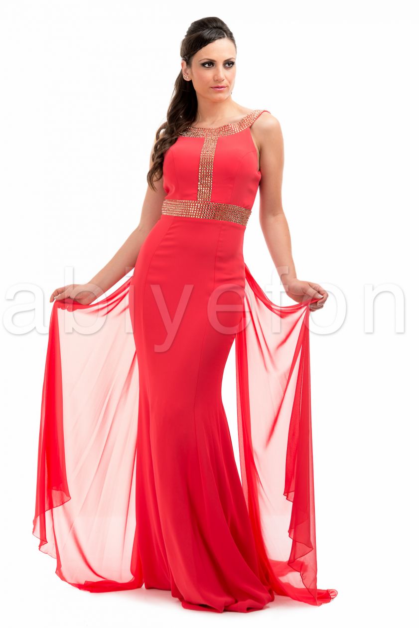 Long Shrimp Evening Dress F1063 | Abiyefon.com