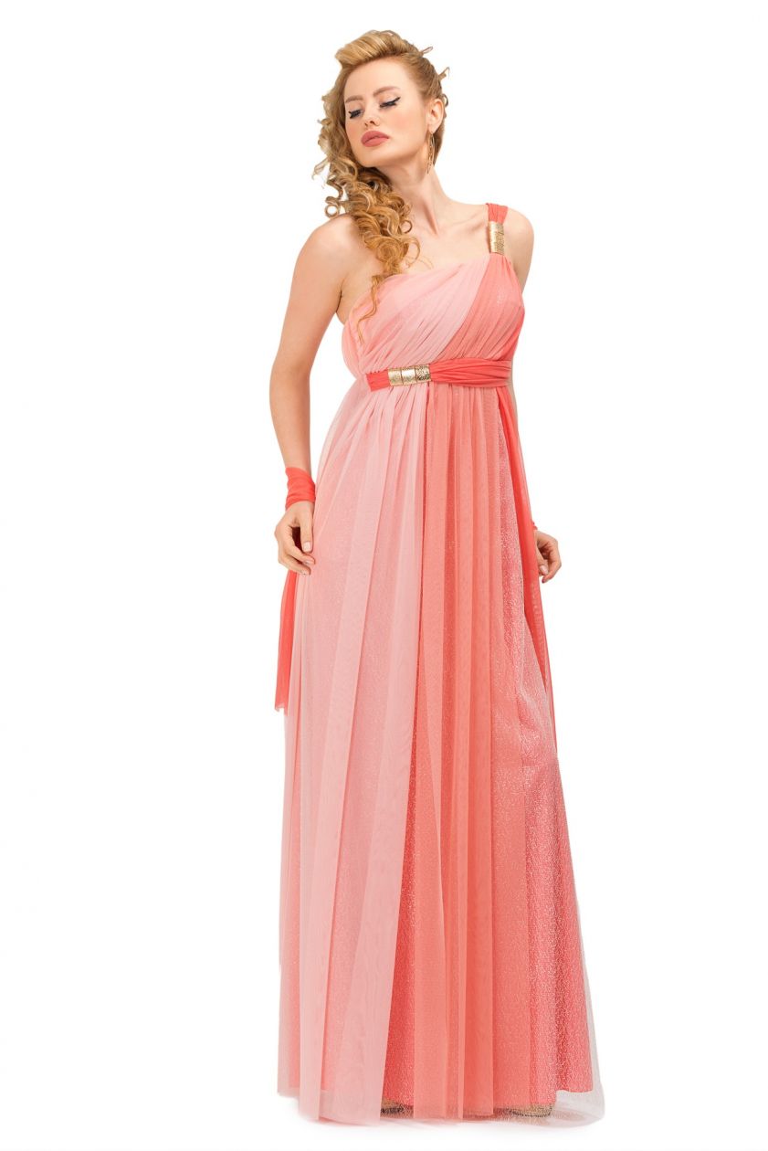 Long Shrimp Evening Dress S3557 | Abiyefon.com